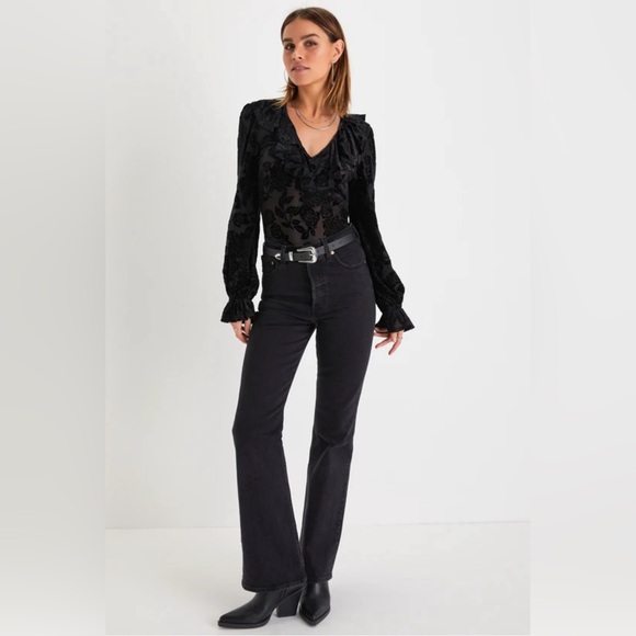 Lulus | Tops | Nwt Lulus Forever Dramatic Black Sheer Floral Velvet ...